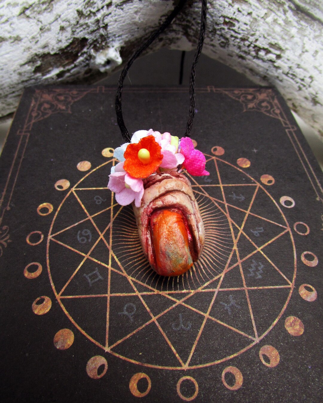 Gothic Realistic Finger Pendant Necklace With Floral Accents. - Etsy