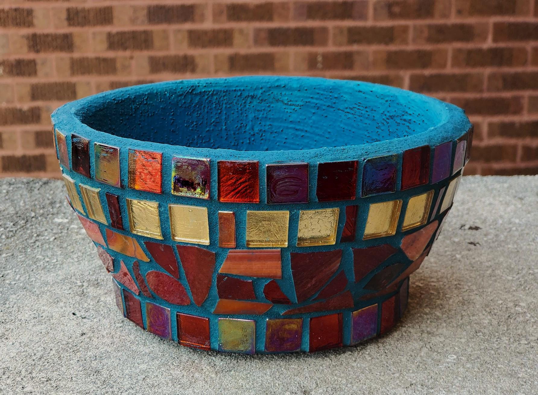 MOSAIC FLOWER POT- Deep Red Gold Garden Container Low Profile - Etsy