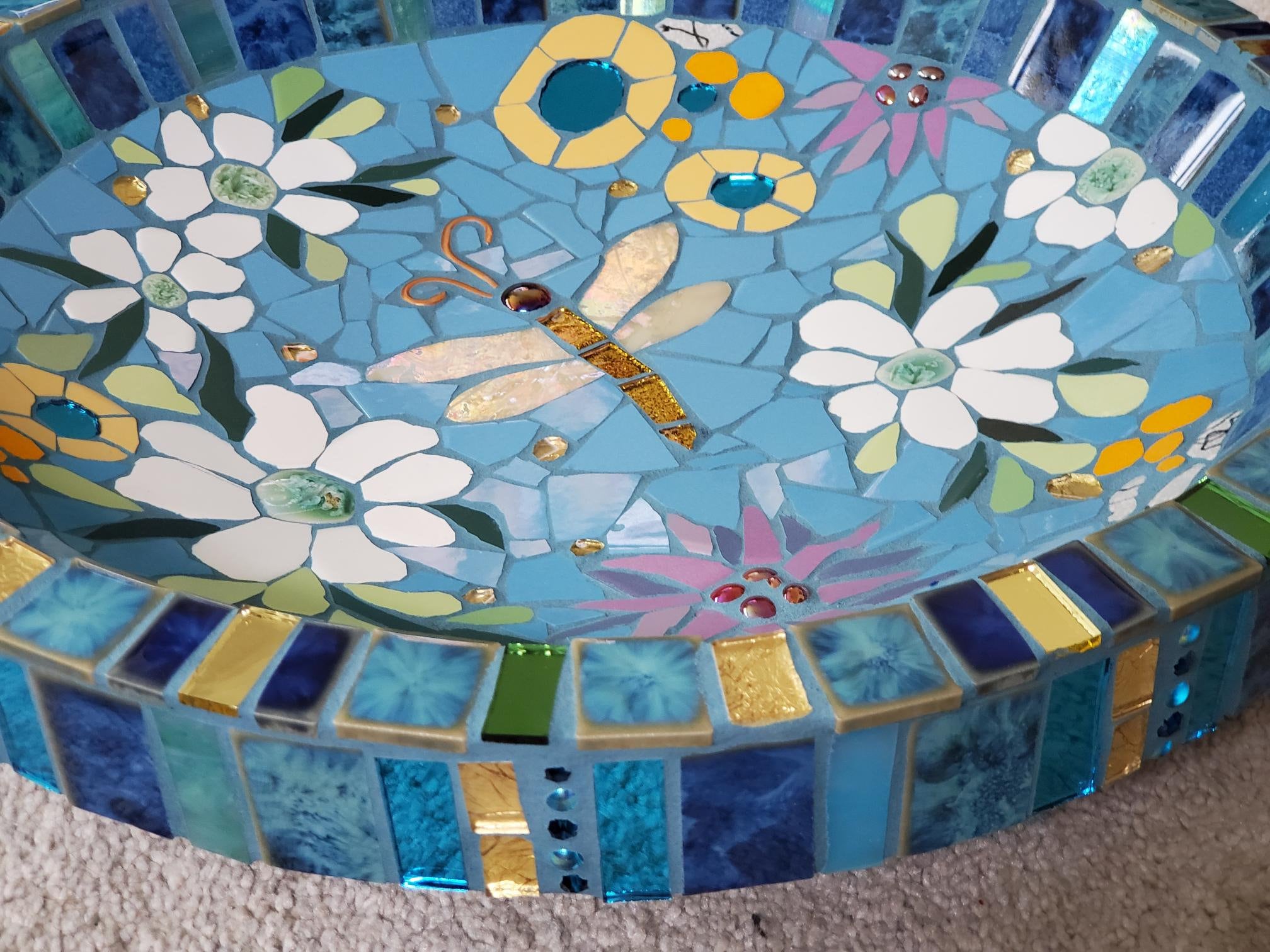Mosaic Bird Bath: Colorful Outdoor Garden Art - Etsy