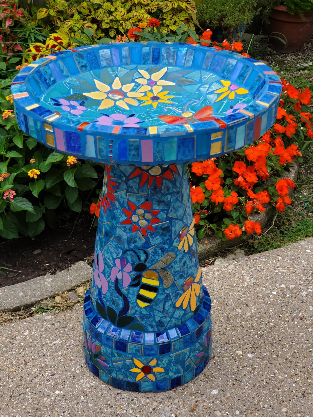 MOSAIC BIRD BATH Colorful Full Size Outdoor Garden Art Free Shipping - Etsy