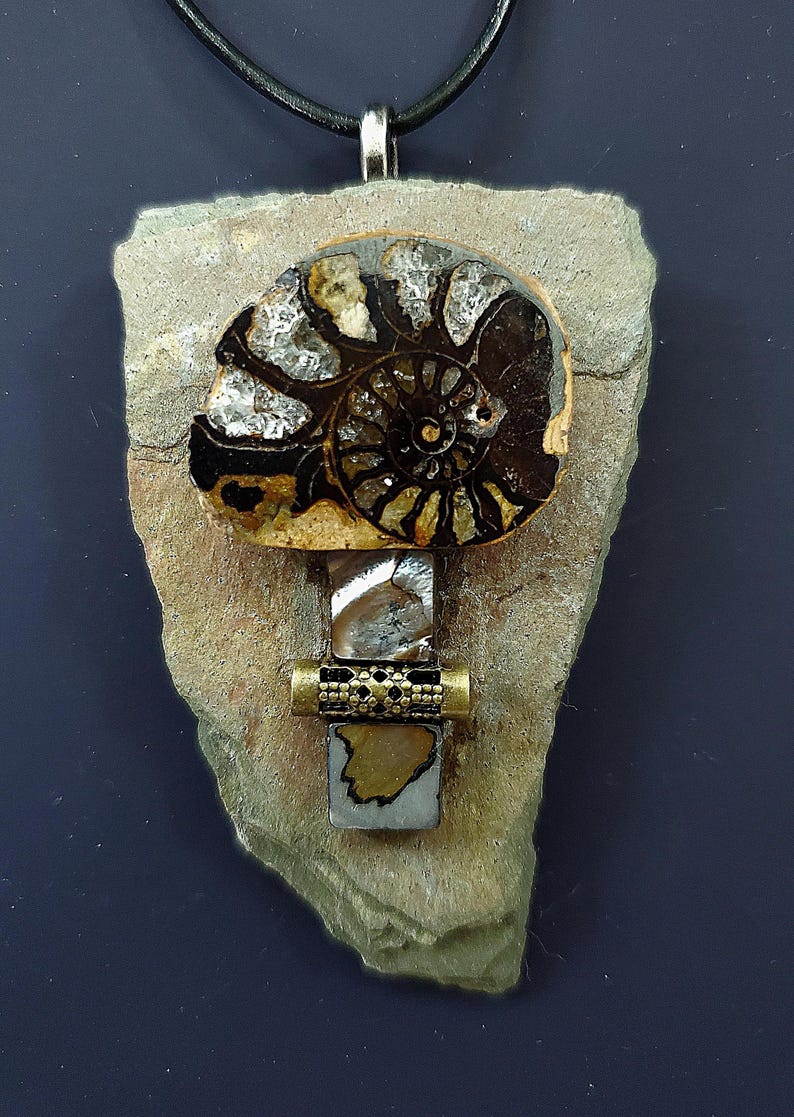 Ammonite PENDANT NECKLACE Rustic Bohemian Artsy Jewelry Slate - Etsy