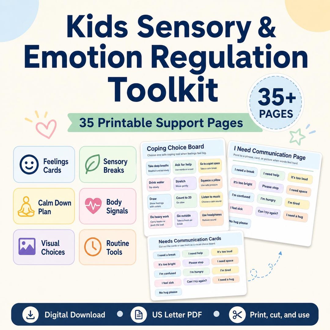 Kids Sensory Emotion Regulation Toolkit Printable Autism Friendly Calm ...