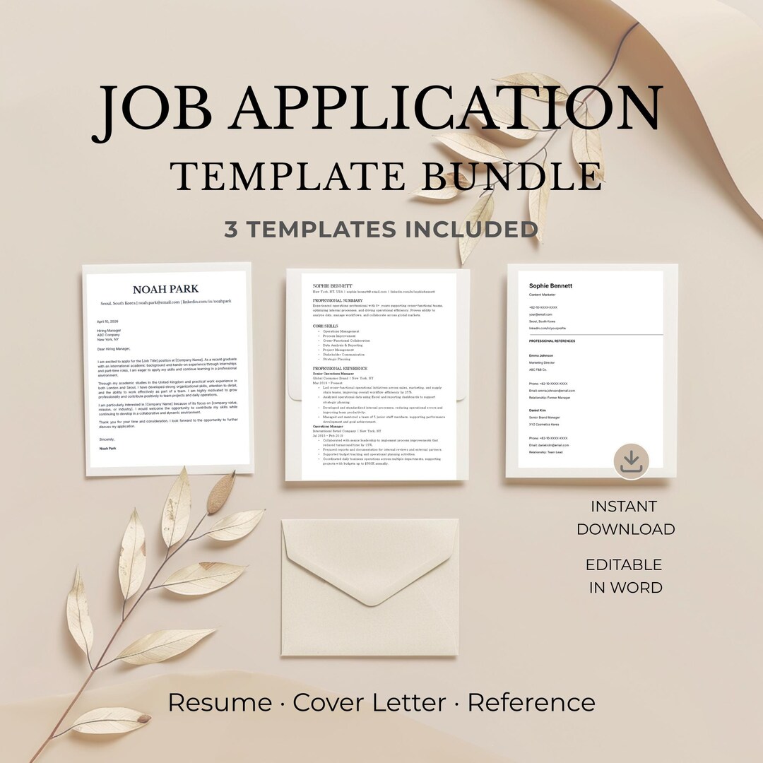 ATS Resume Template Bundle & Cover Letter Reference Page | Editable in ...