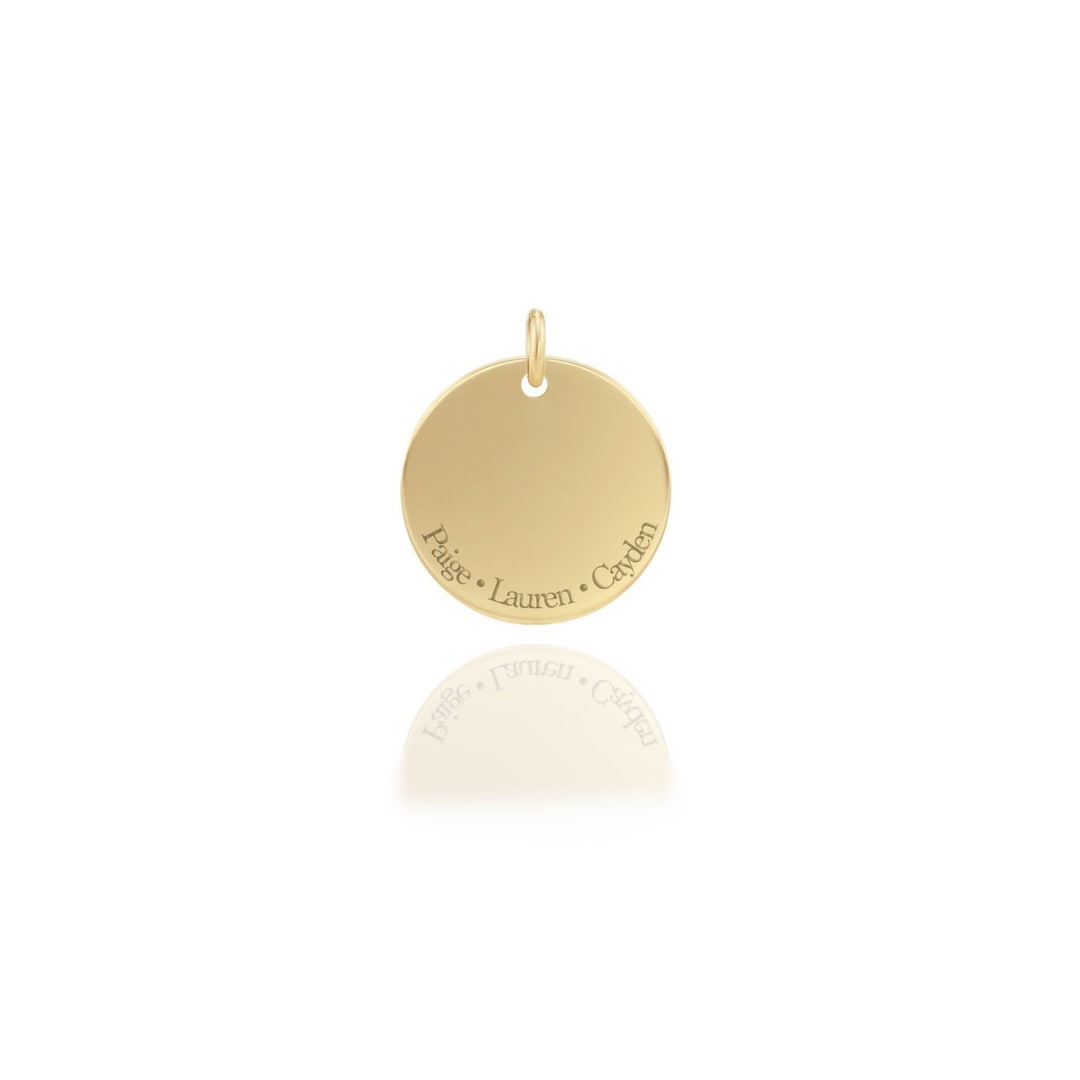 Solid 14k Gold Custom Engraved Pendant • Various Diameters • Initials ...