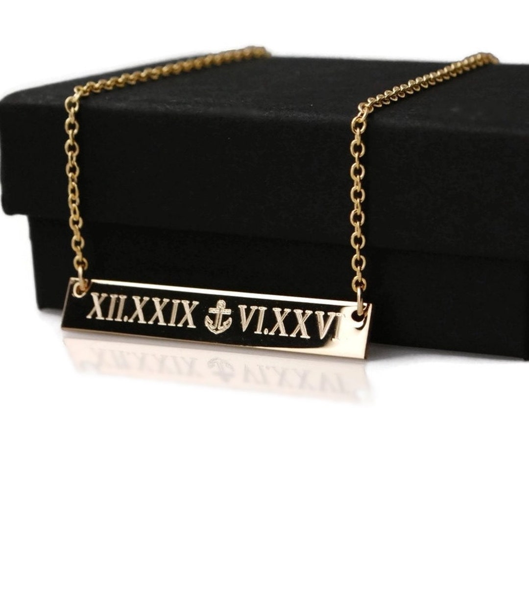 Roman Numeral Engraved Horizontal Bar Nameplate Necklace • Nautical ...
