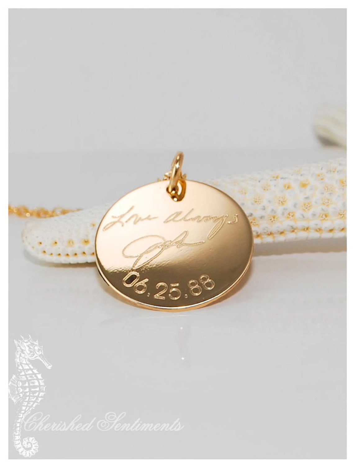 Solid 14k Gold Custom Engraved Actual Handwriting Pendant - Etsy
