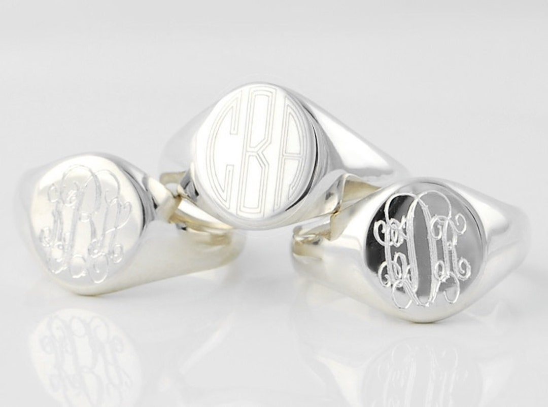 Monogram Signet Ring in Solid Sterling Silver • Custom Minimalist ...