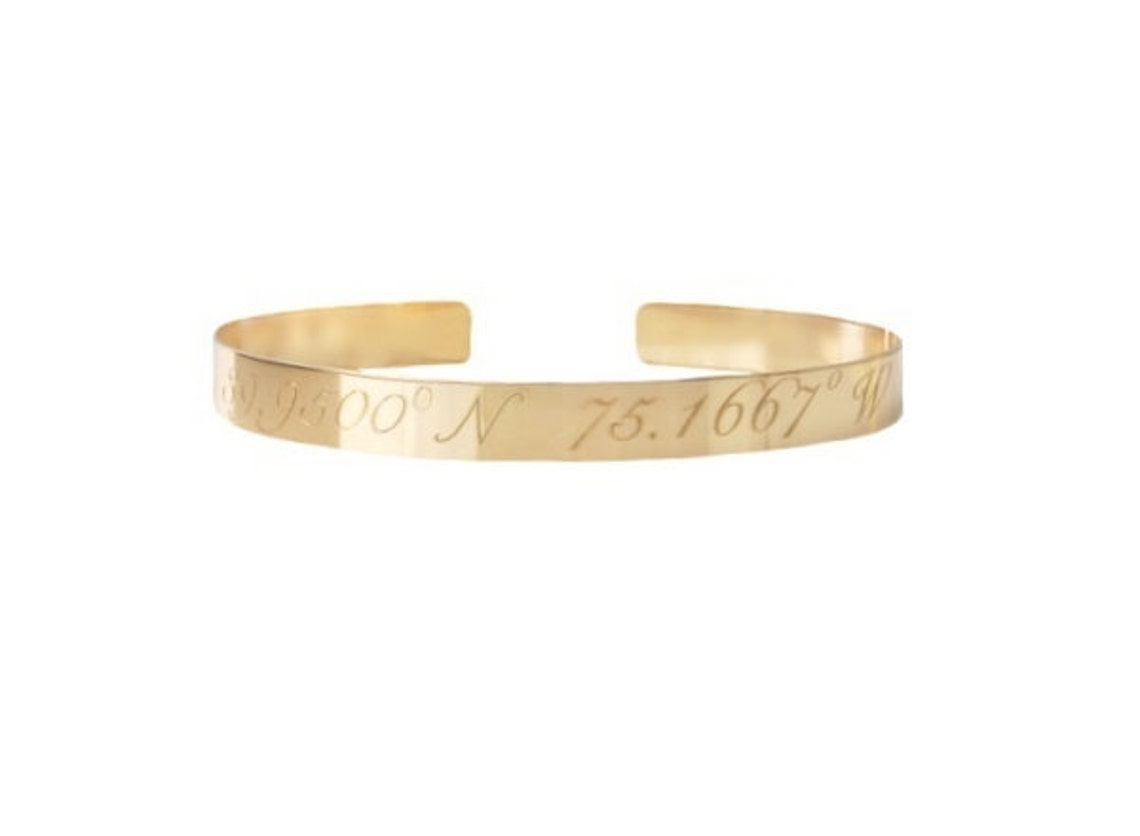 GPS Compass Coordinate Custom Engraved Cuff Bracelet • Sterling Silver ...