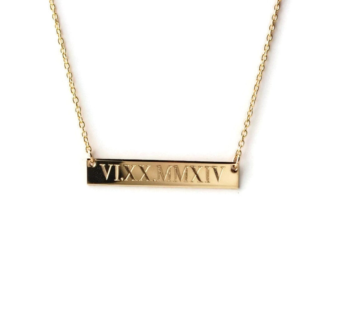 Custom Engraved 14k GOLD Filled Roman Numeral Horizontal Bar Nameplate ...