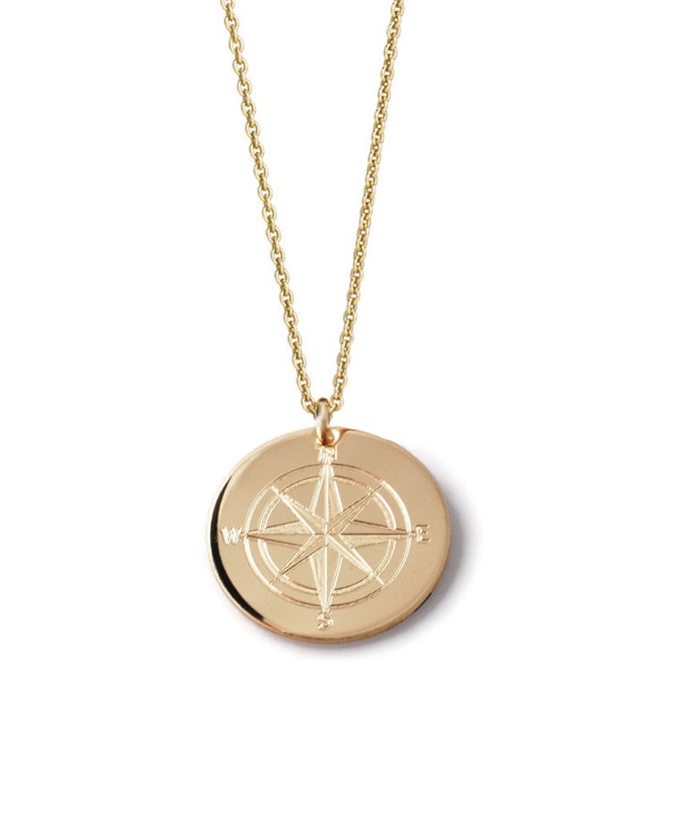 Compass Rose Custom Engraved Layering Pendant Necklace • 14k Yellow ...