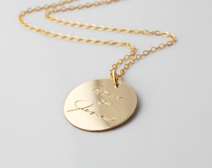 Solid 14k Gold Custom Engraved Actual Handwriting Pendant Necklace ...