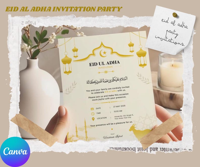 Eid Al-adha Invitation Template, Editable Canva Party Invite (digital ...