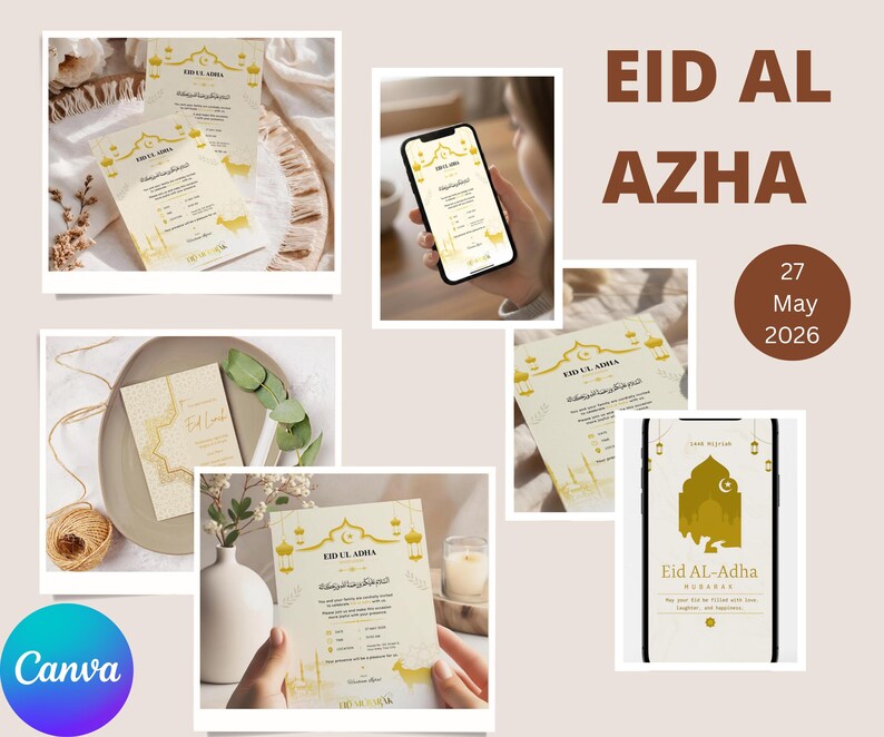 Eid Al-adha Invitation Template, Editable Canva Party Invite (digital ...