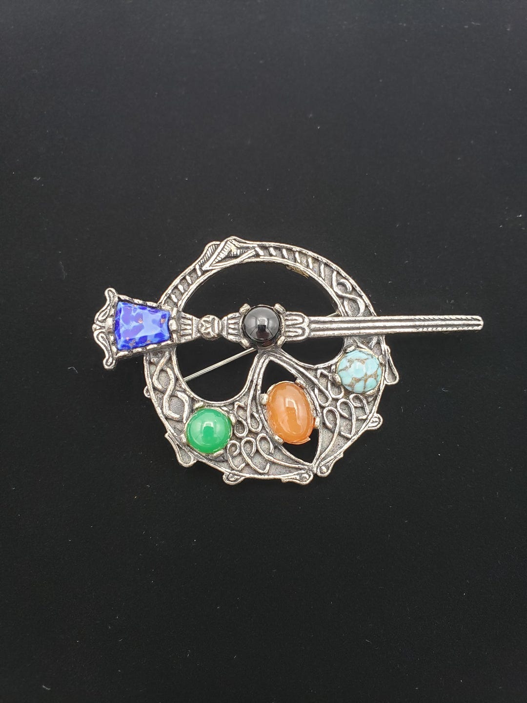 Miracle Celtic Sword & Shield Natural Stone Brooch - Etsy