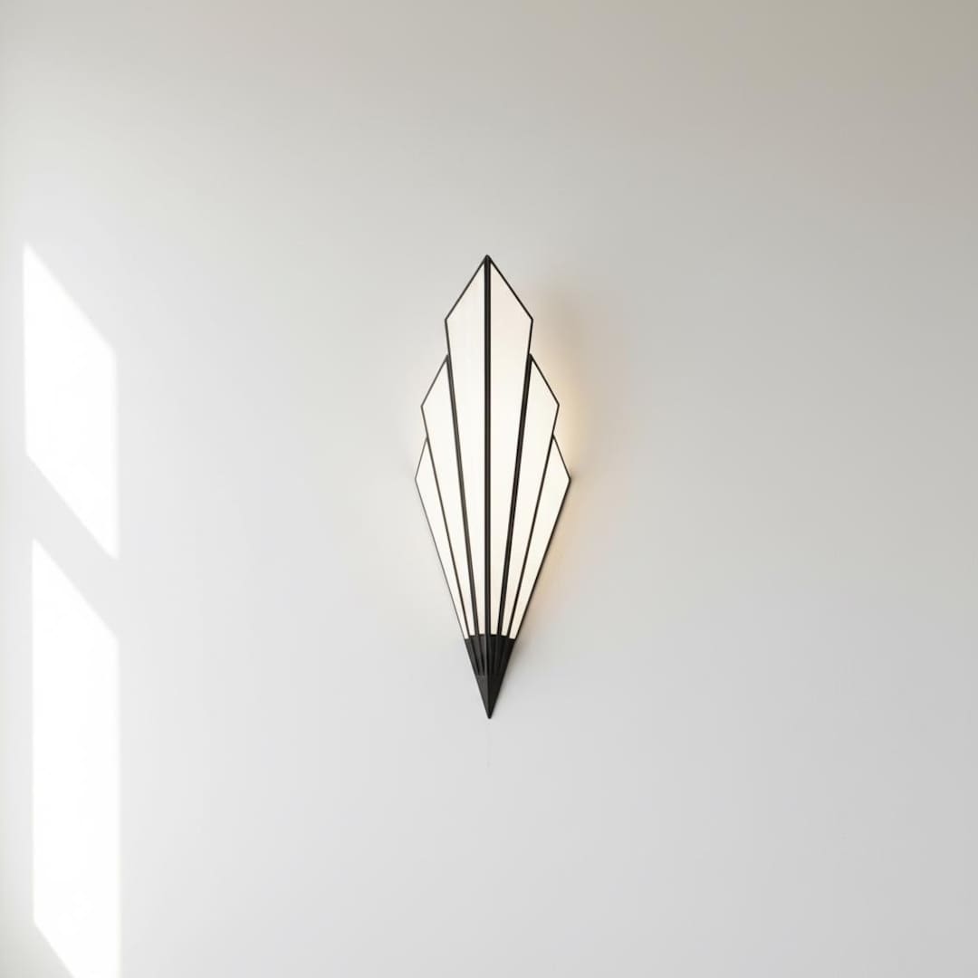 Art Deco Wall Sconce | Handmade Brass & Milky Glass Geometric Light - Etsy