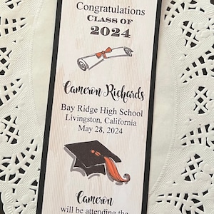 Printed Graduation Bookmark Favor, High School, College, University ...