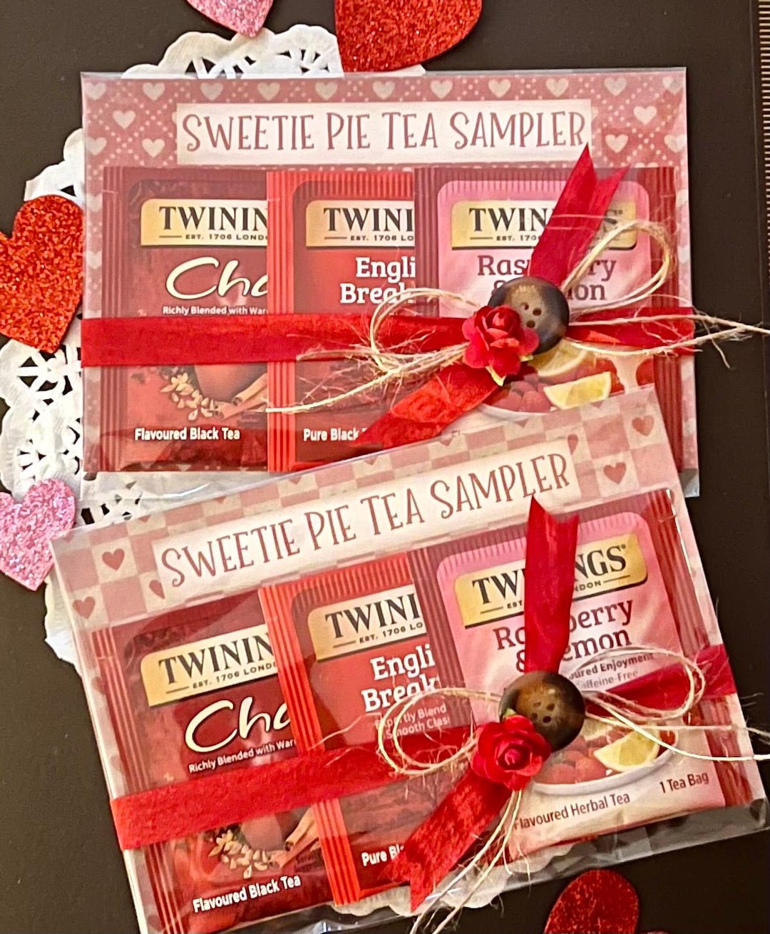 Set of 2 Valentine Tea, Sweetie Pie Tea Sampler, Tea Packets for Favors ...