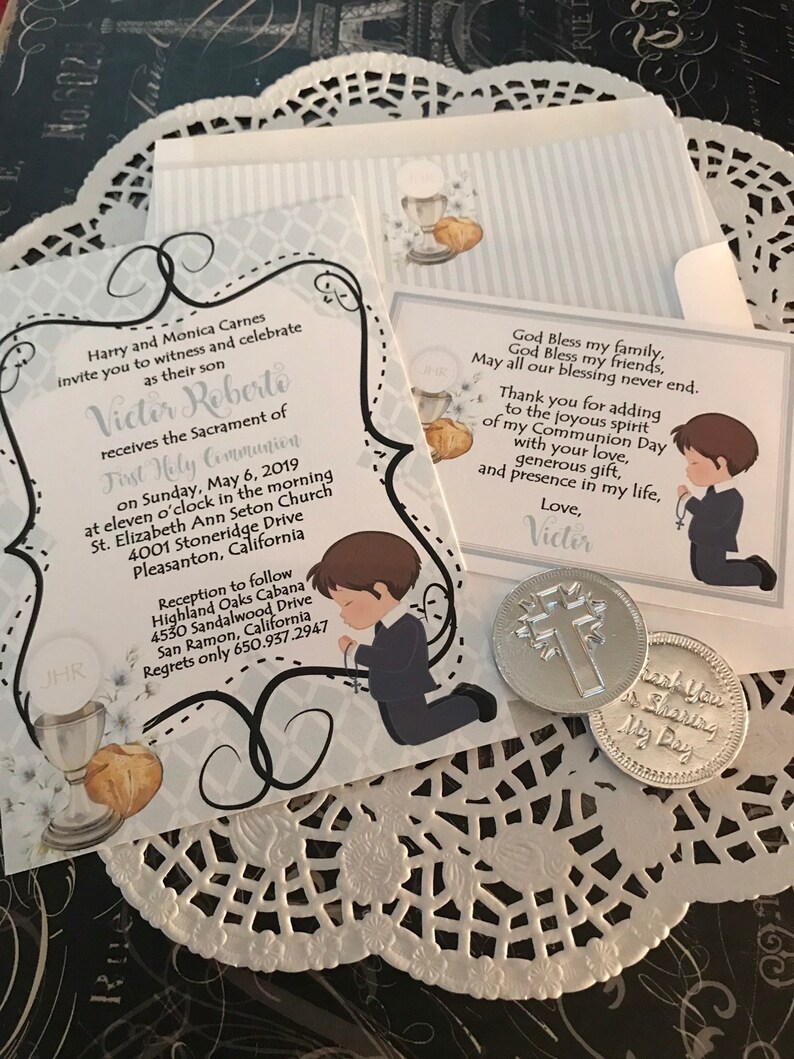 Printed Communion Boy Invitation Floral First Holy Communion | Etsy