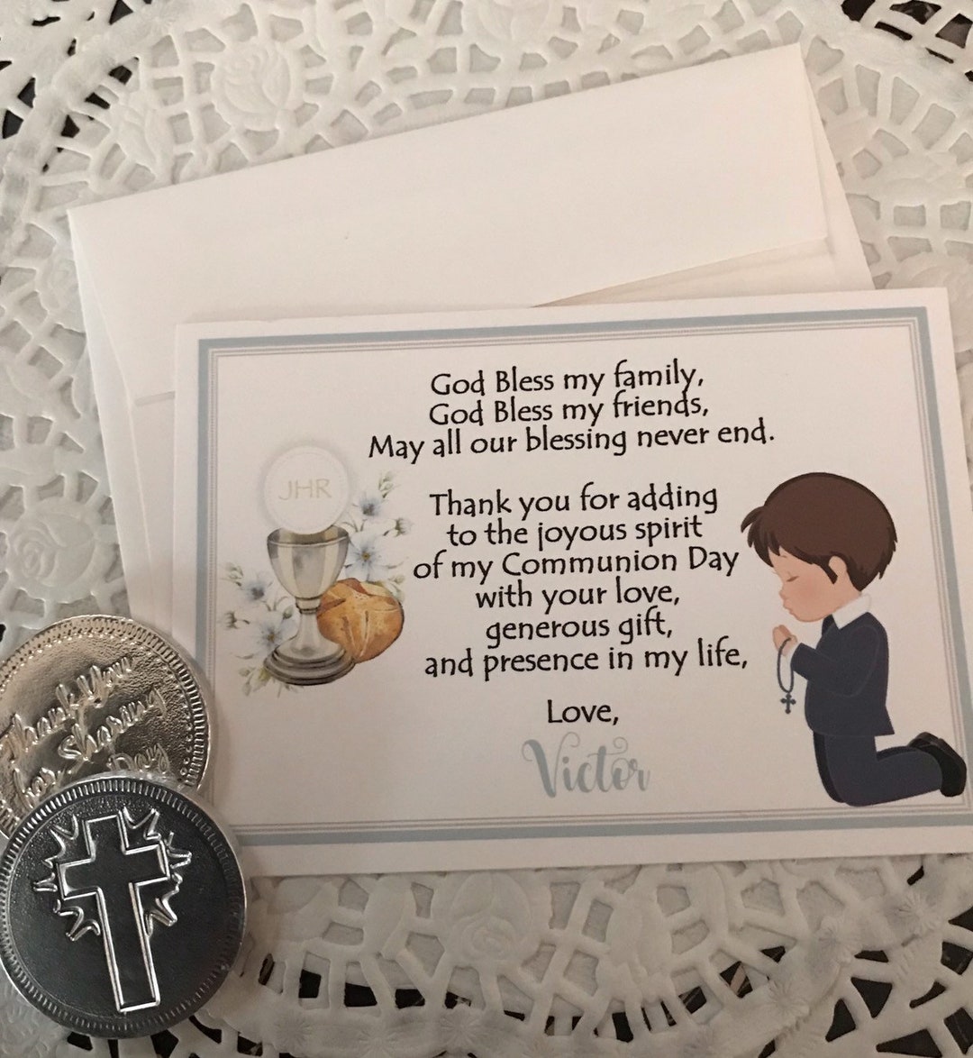 Printed First Communion Boy Thank You Card, Confirmation, Religious ...