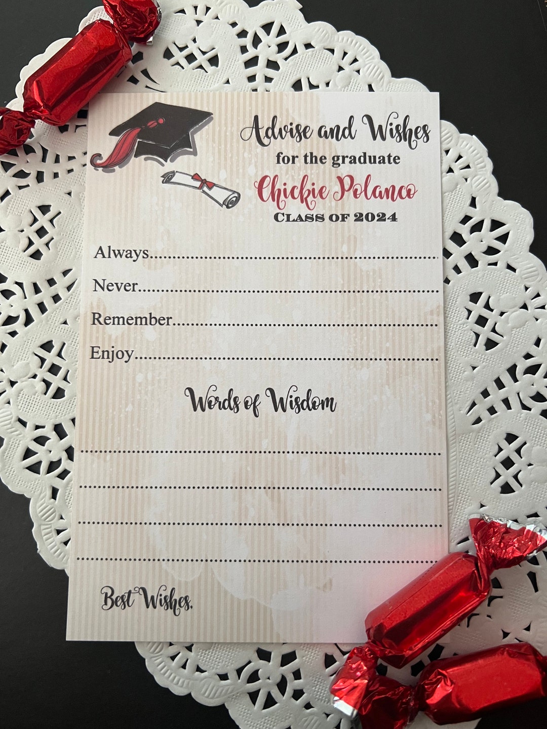 Printed Graduation Theme, Advice and Well Wishes Card, Note to the ...