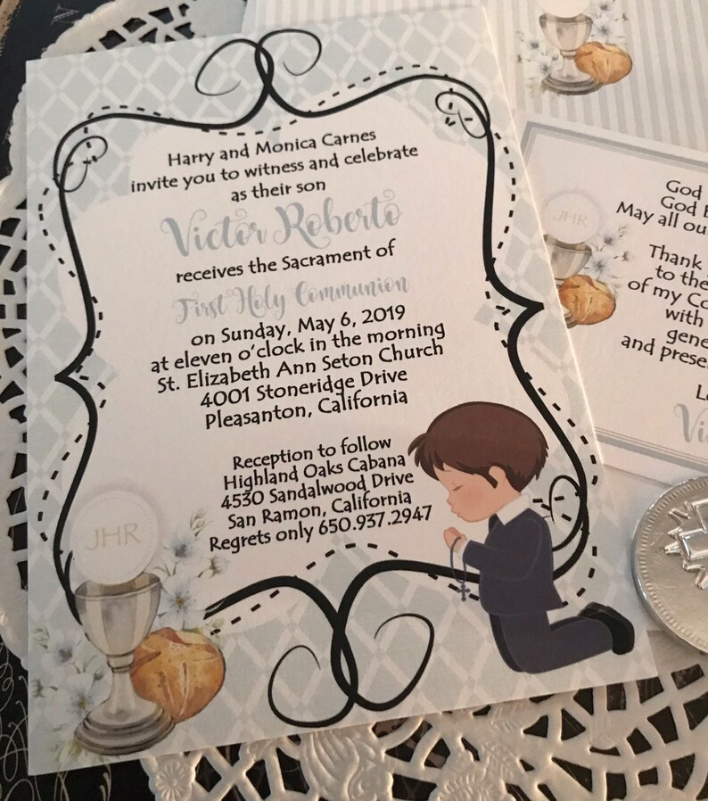 Printed Communion Boy Invitation Floral First Holy Communion | Etsy
