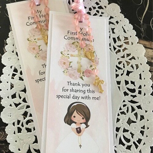 First Communion Favor Bookmark Remembrance Card With Silver - Etsy