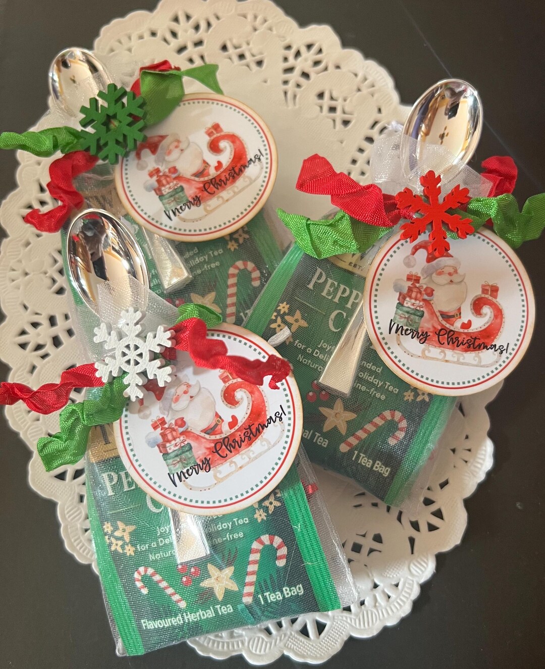Set of 2 Christmas Peppermint Tea Favors, Stocking Stuffer, Holiday Tea ...
