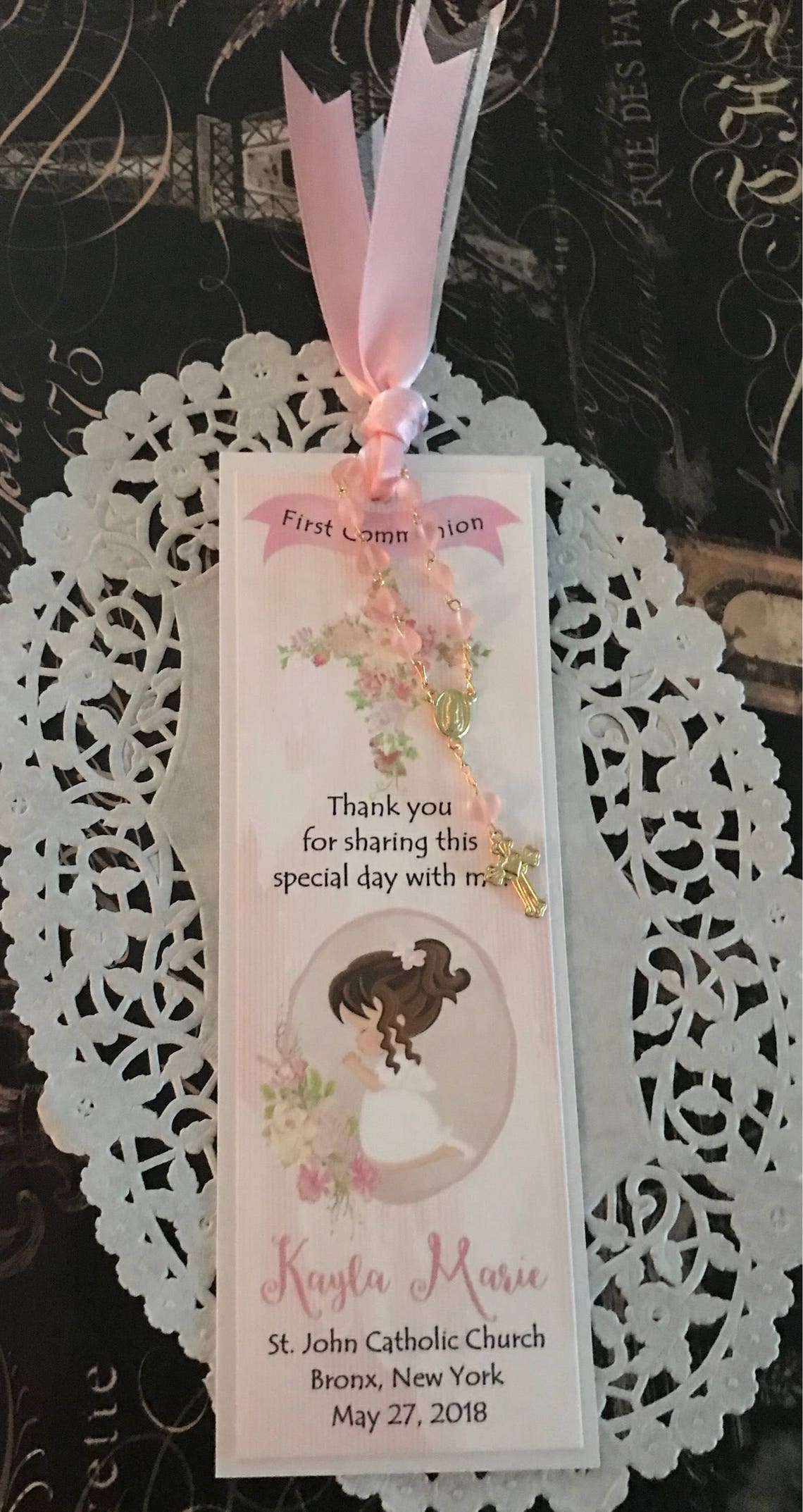 Girl's First Communion Favor, Bookmark, Prayer Card, Remembrance Card ...