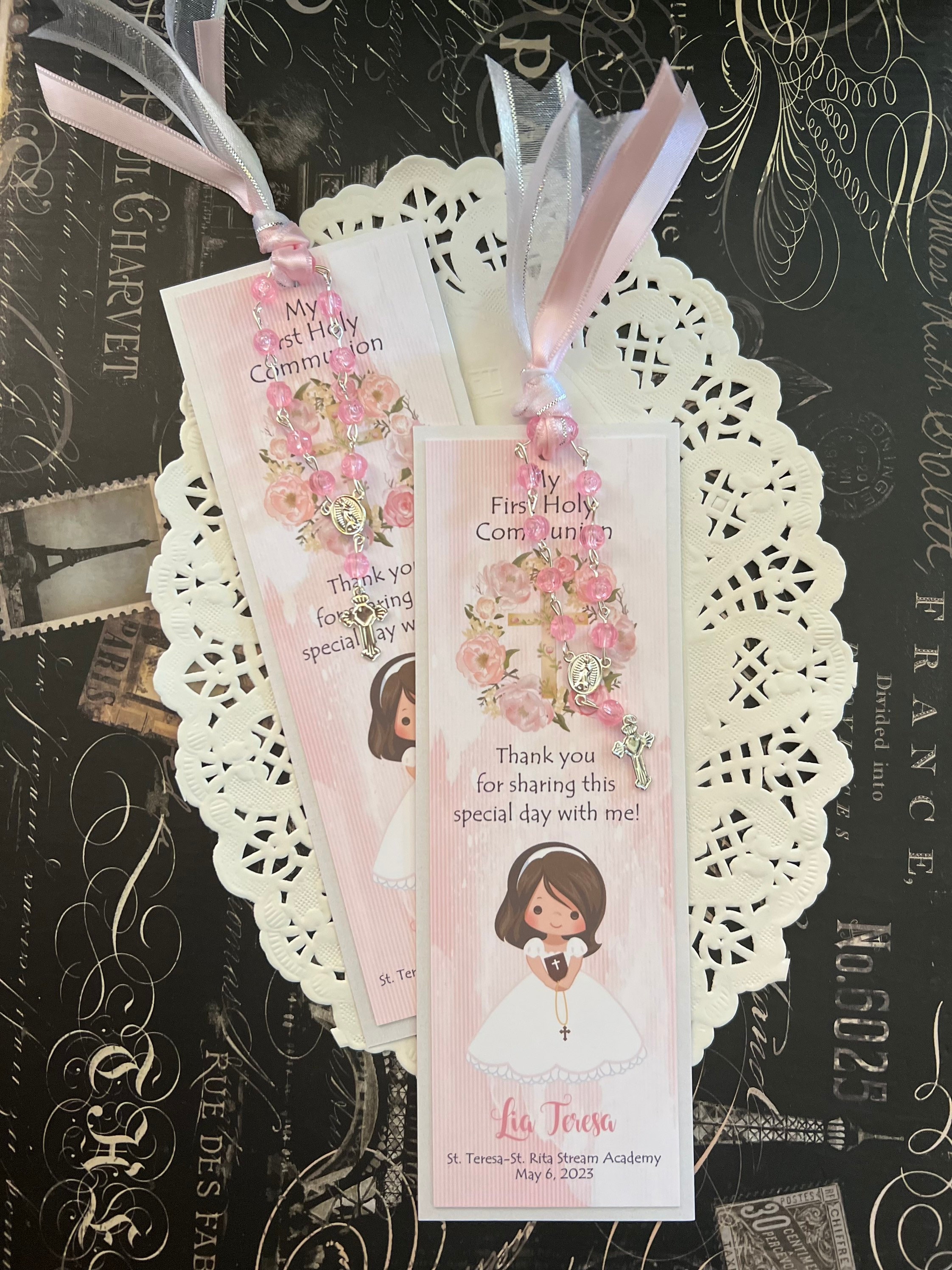 Girl's First Communion Favor, Baptism, Bookmark, Remembrance Card With ...