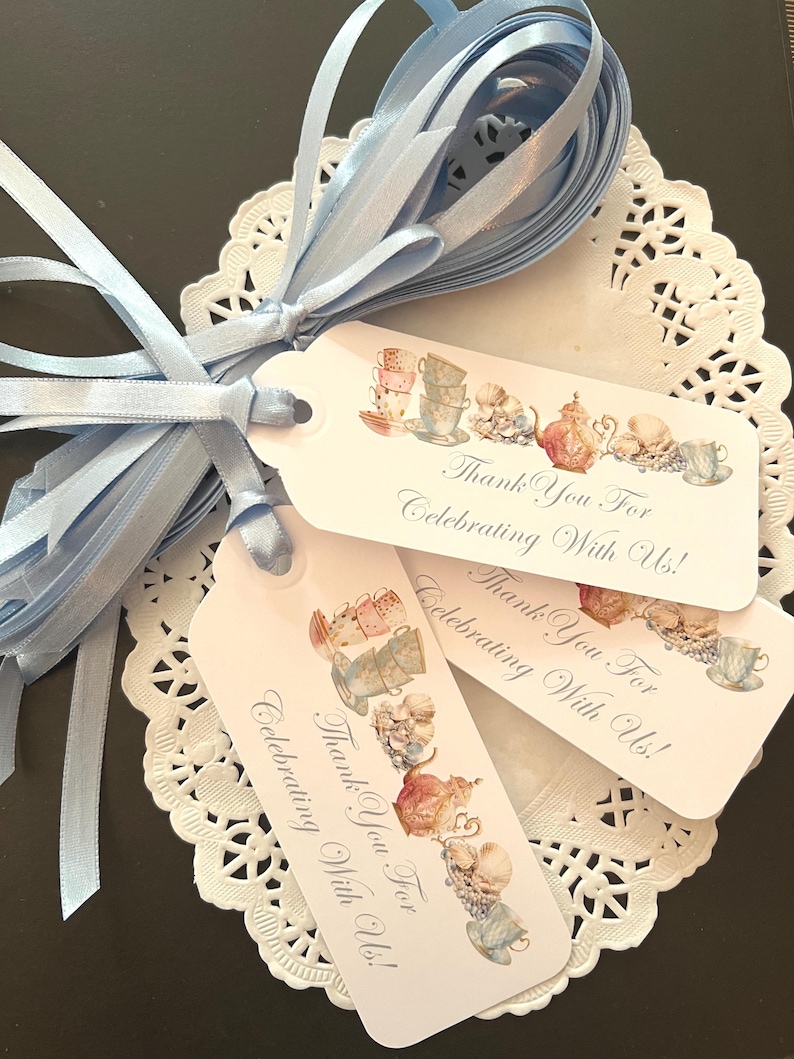 Printed Set of 10 Tea Party Thank You Tags With Ribbon, Tea Tag, Tea by ...