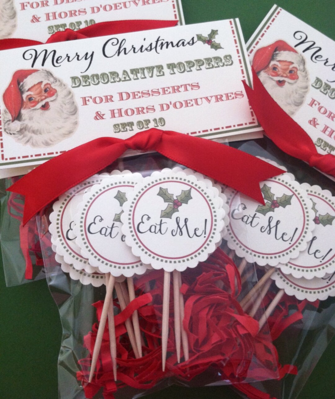 Retro Santa Decorative Holiday Picks for Food, Desserts or Hors D ...