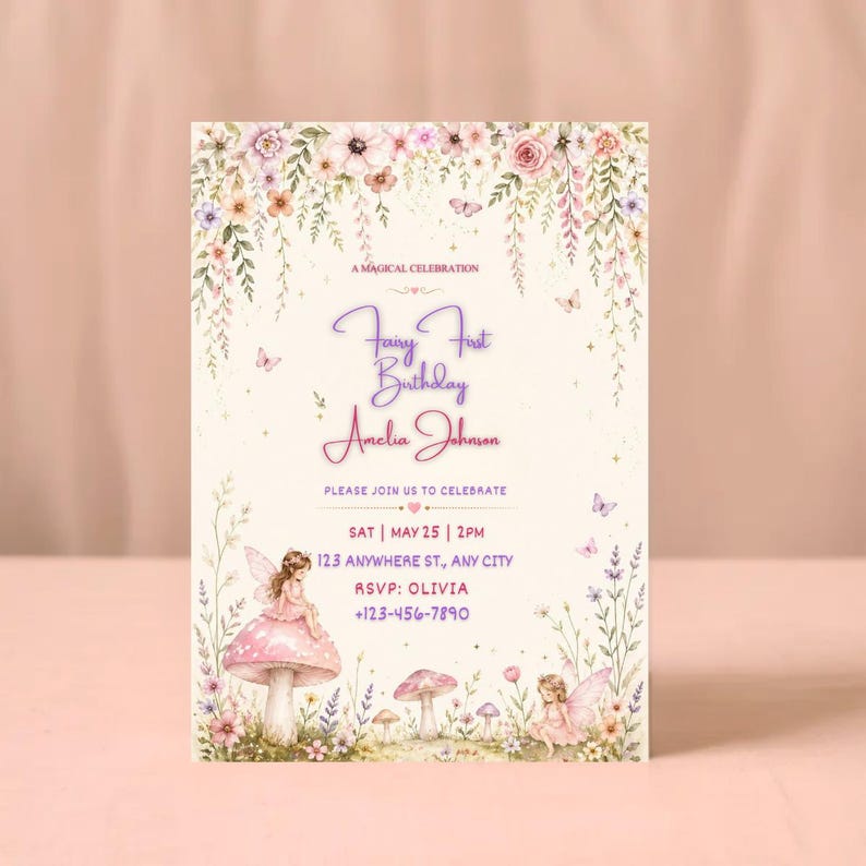 Fairy First Birthday Invitation, Fairy 1st Birthday Invite Girl ...