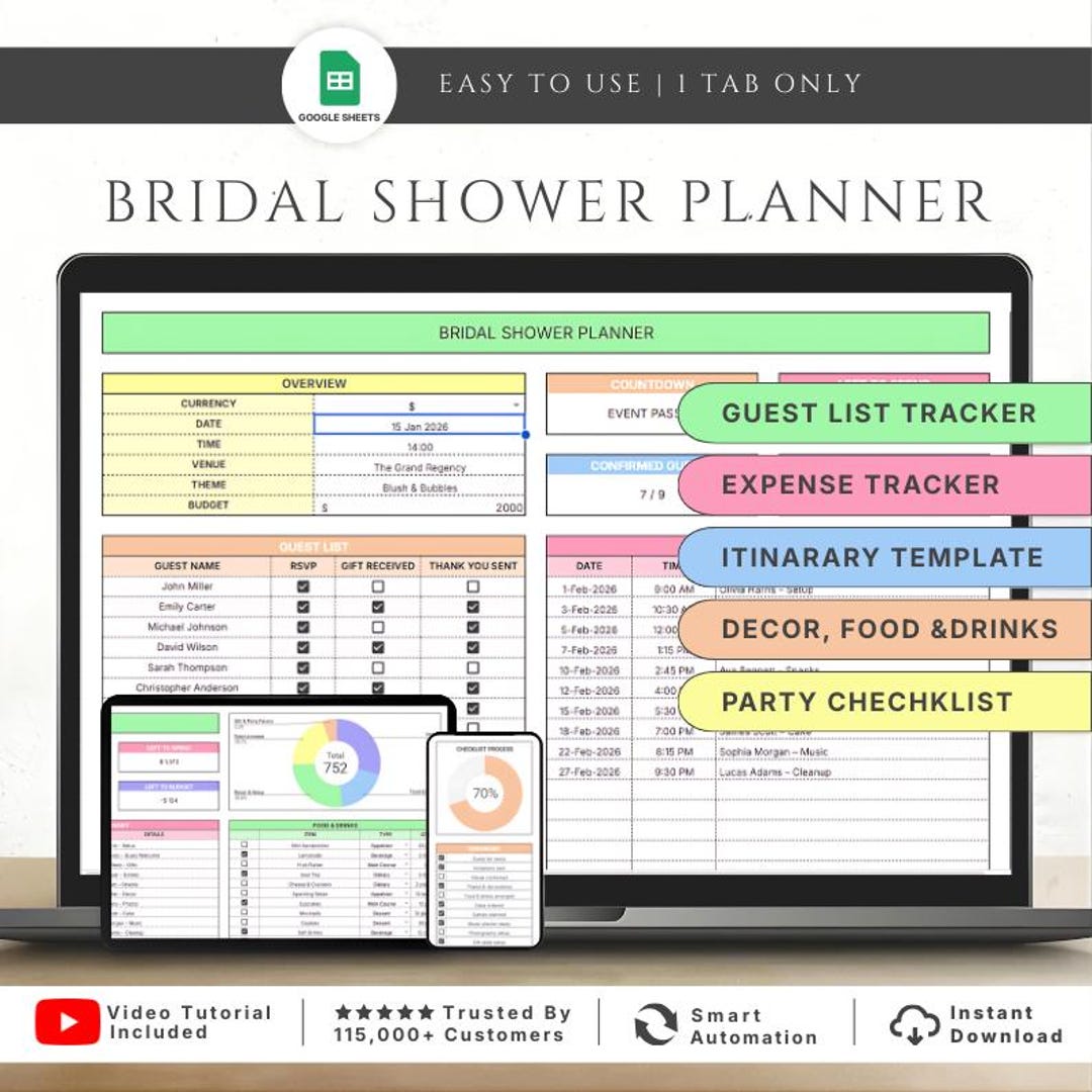 Bridal Shower Planner • Google Sheets Template (digital Download) - Etsy