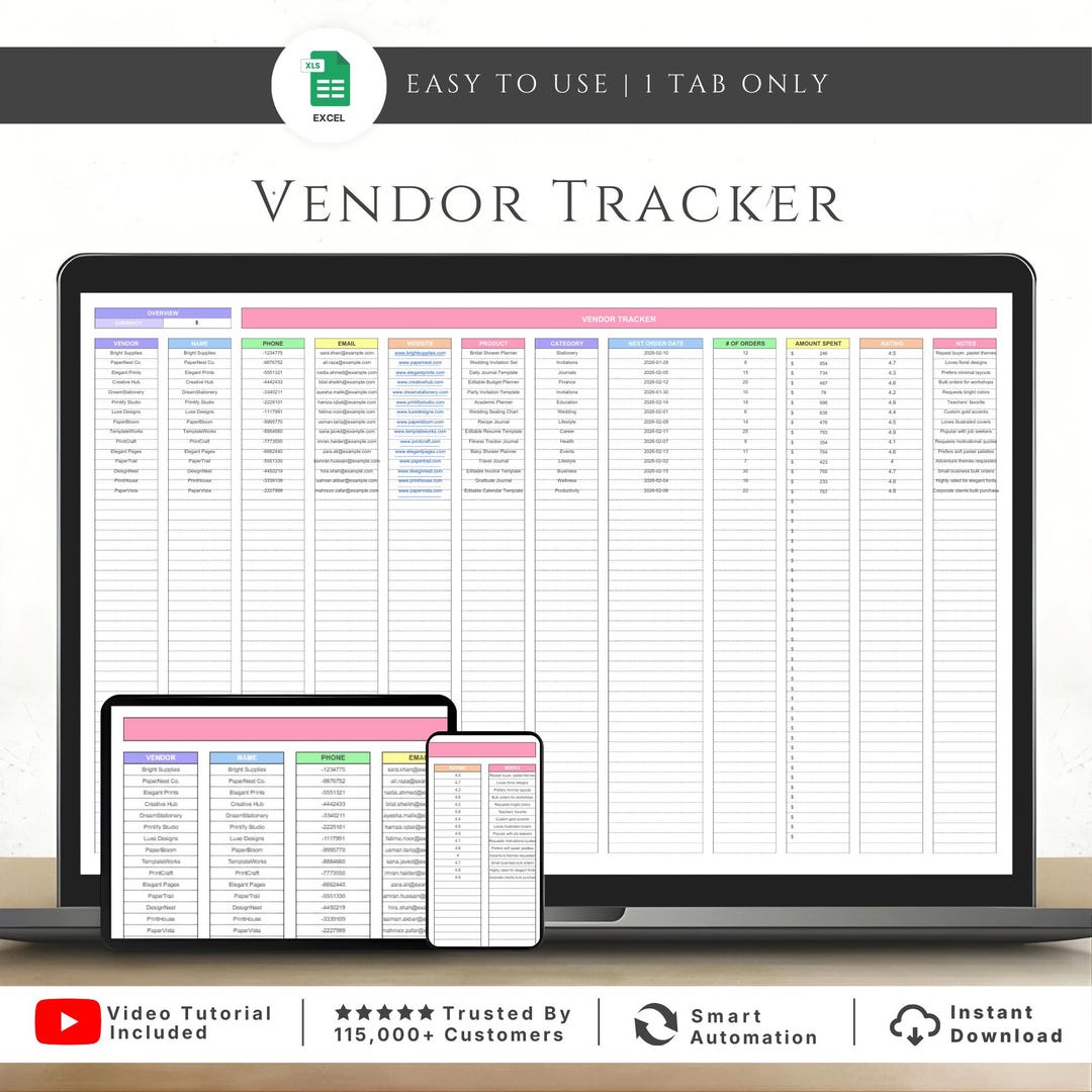 Vendor List & Supplier Tracker – Excel Spreadsheet Template for ...