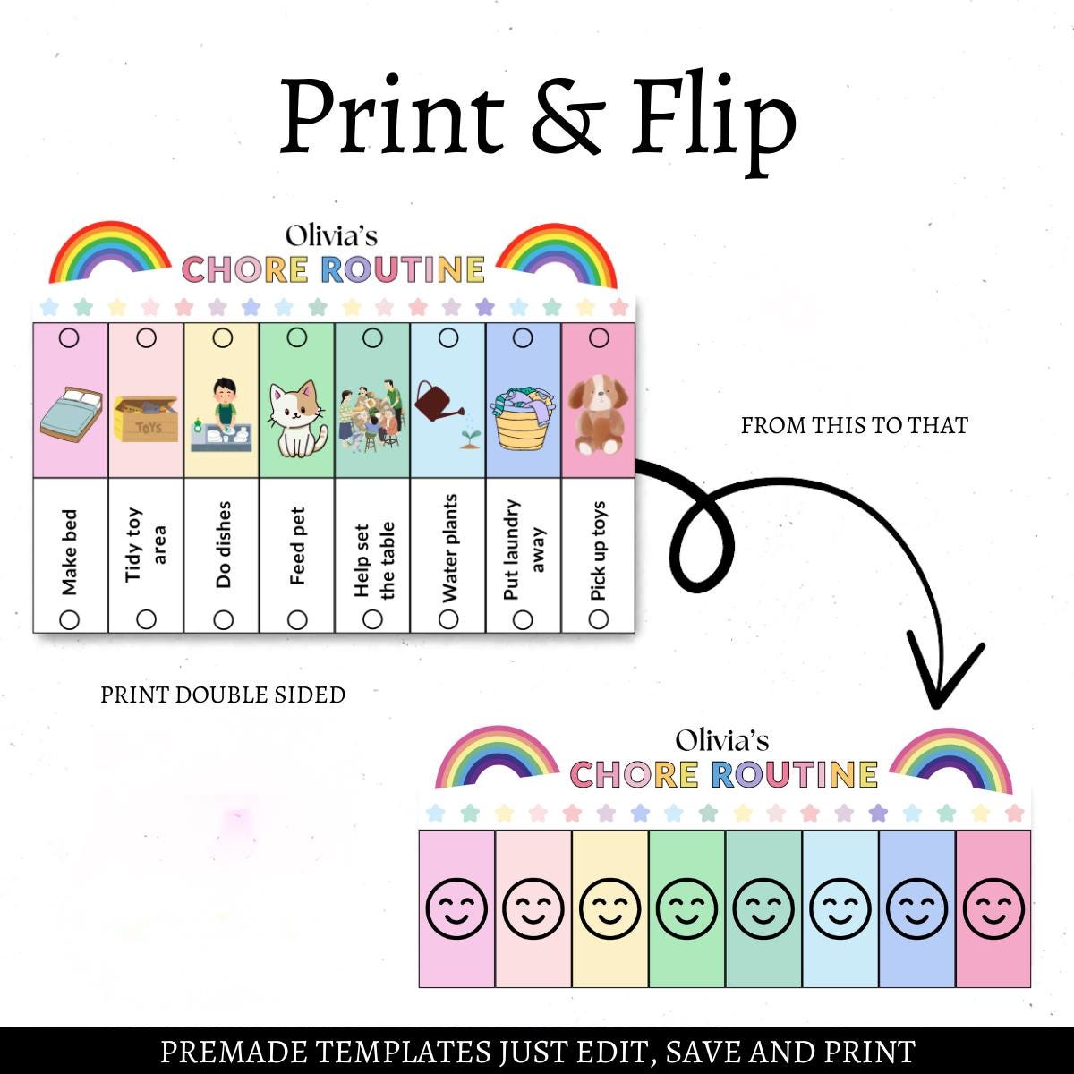 Kids Flip Routine Chart Printable – Morning & Bedtime Visual Schedule ...