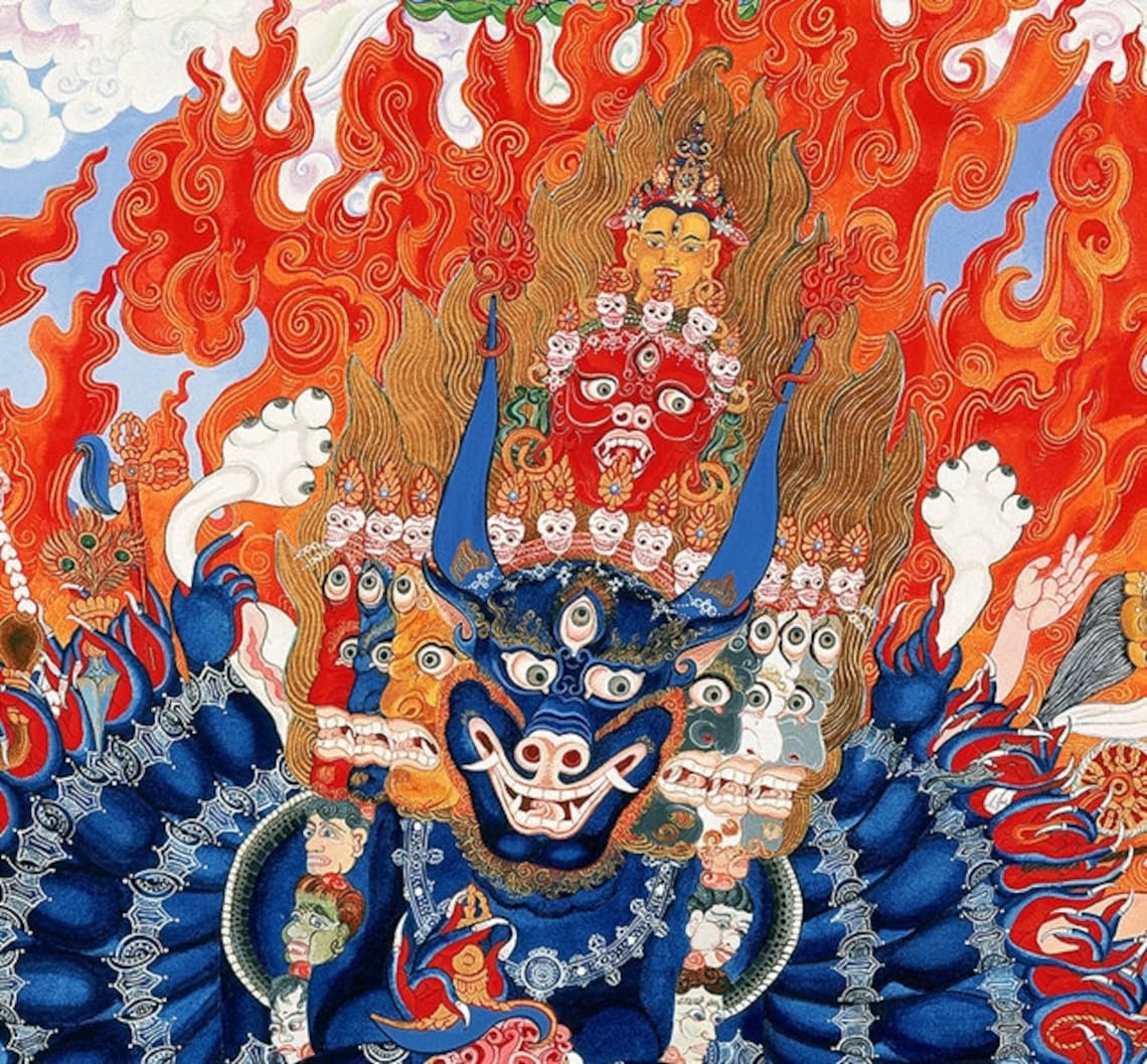 Yamantaka / Vajrabhairava Tibetan Thangka. Fierce Buddha for Overcoming ...