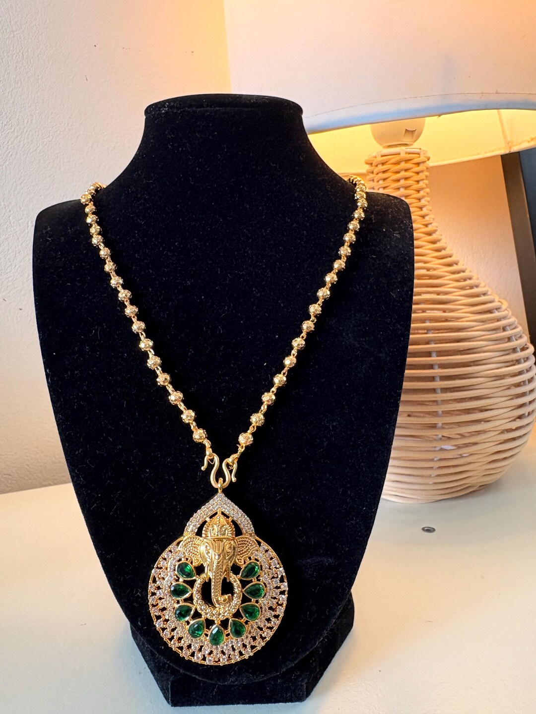 Nepali Ganesha Temple Ball Mala Necklace | Gold Tone Indian Bridal ...