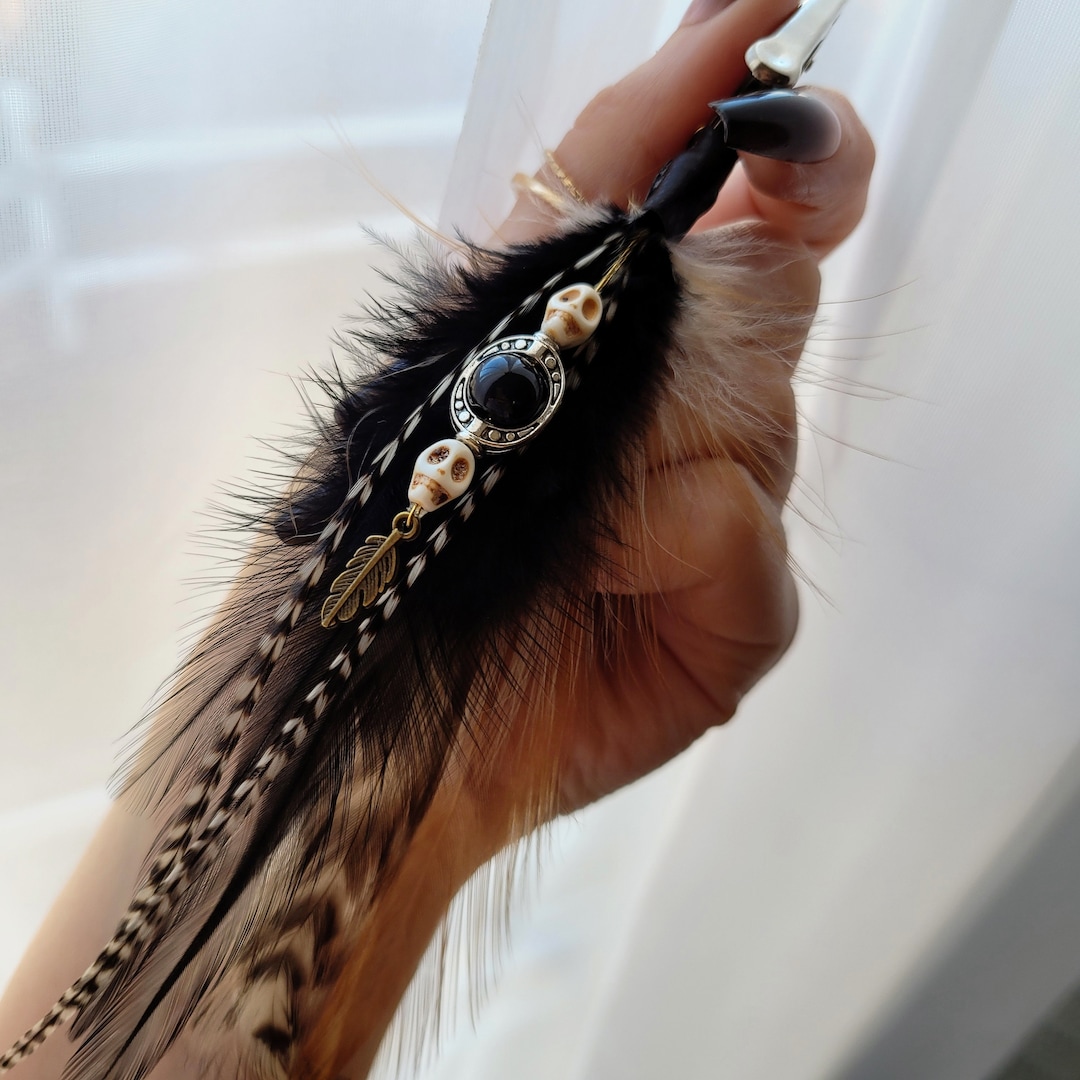 Rooster and Pheasant Feather Credit Card Clip With Skulls Bead Accents ...