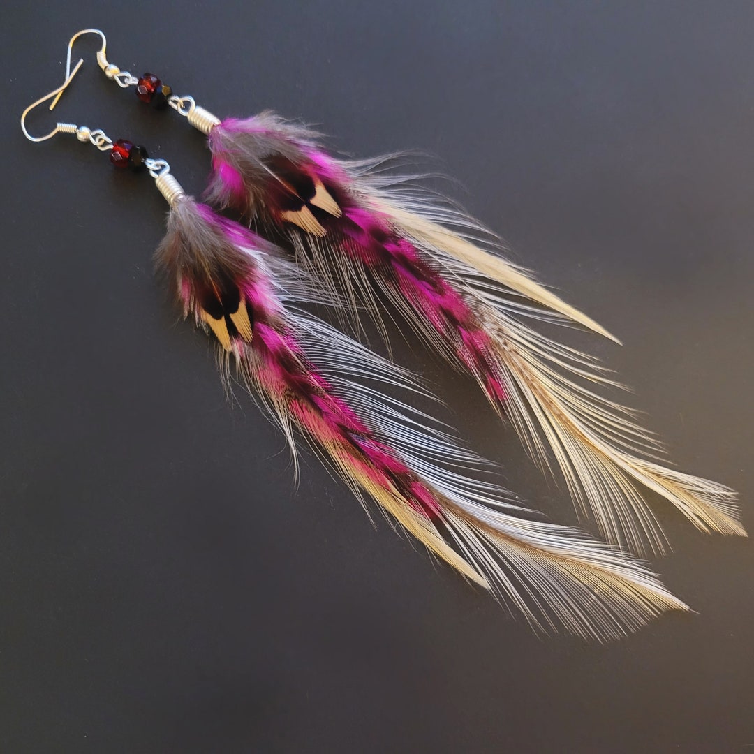 Pink Black and Tan Handmade Feather Earrings Made With Pheasant and ...