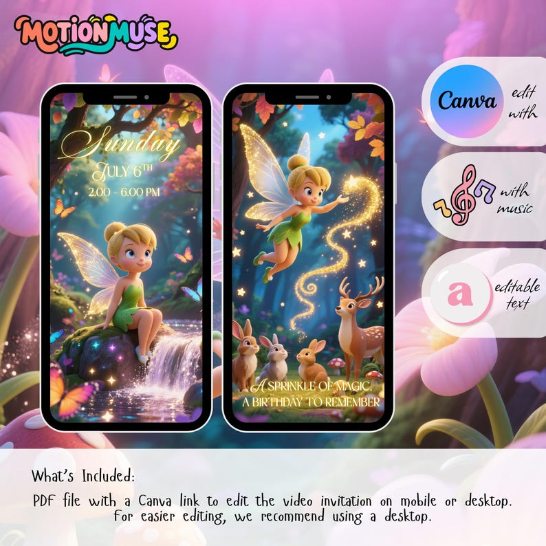 Fairy Tinkerbell Birthday Party Birthday Video Invitation, Digital ...