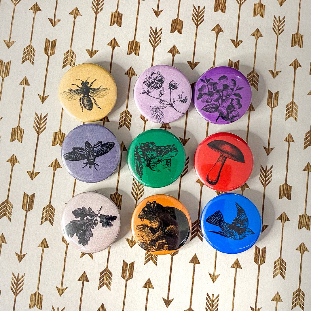 Set of 9 Woodland Creatures 1" Pinback Buttons Cottagecore - Etsy