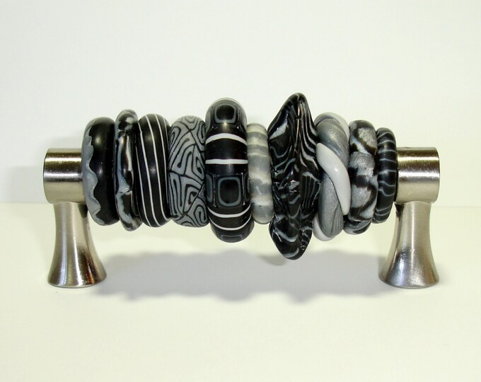 Unique Drawer Pull Handle in Silver Gray, Black & White by Outrageous Knobs CCB284 - Etsy