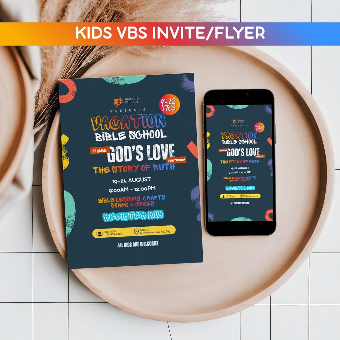 Vacation Bible School Invite Template | Kids Ministry VBS Flyer (canva ...