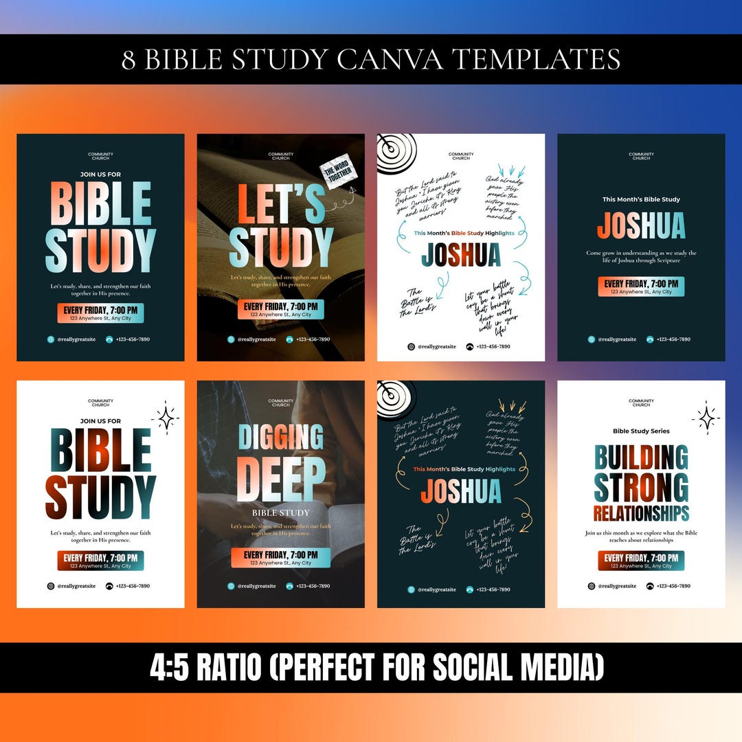 Editable Bible Study Canva Template Bundle | Church Social Media Post ...
