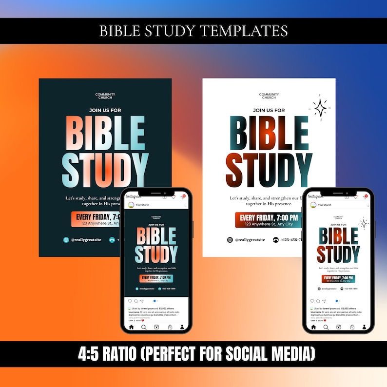 Editable Bible Study Canva Template Bundle | Church Social Media Post ...