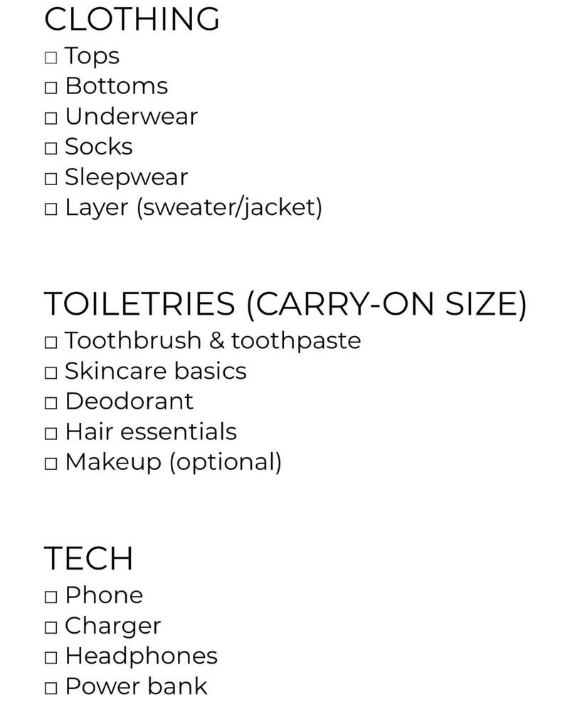 Carry-on Packing Checklist Printable | Stress-free Travel Packing List ...