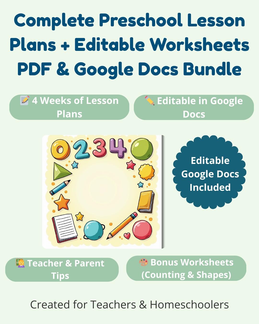 Preschool Lesson Plans and Worksheets | Editable Curriculum for ...