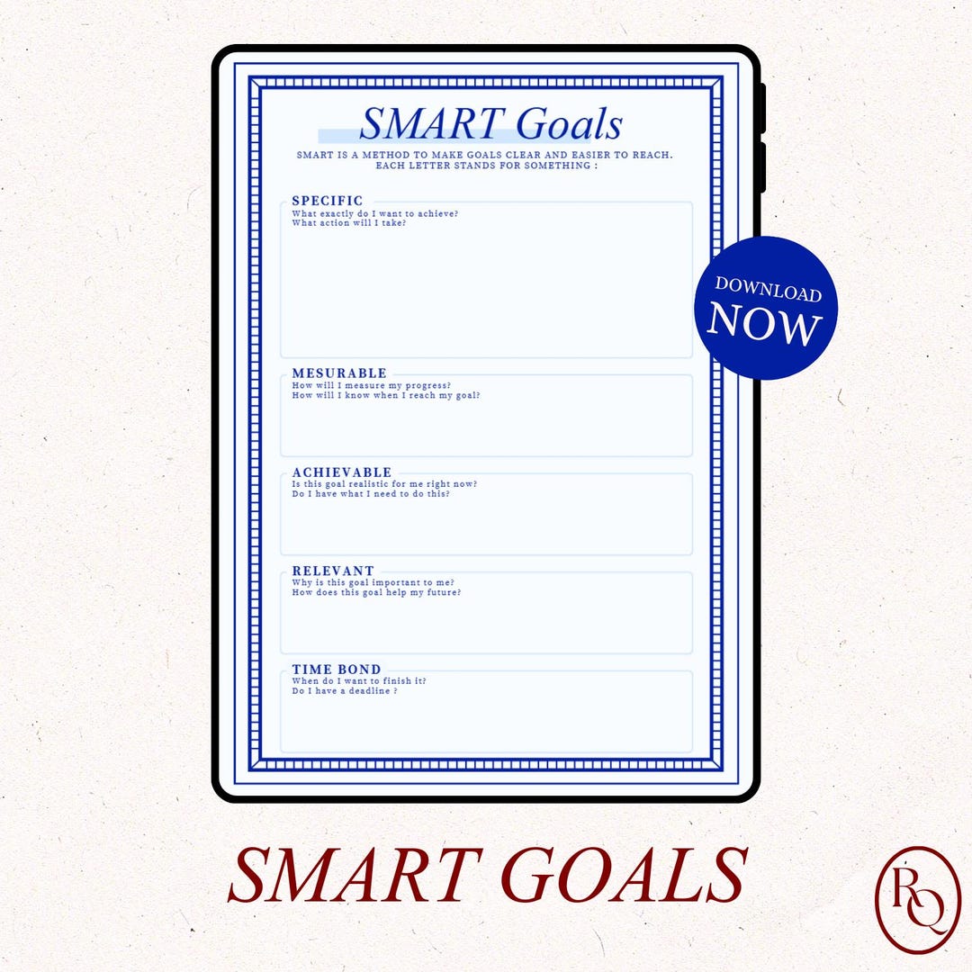 Printable SMART Goals Template to Set Clear Goals Professional or ...