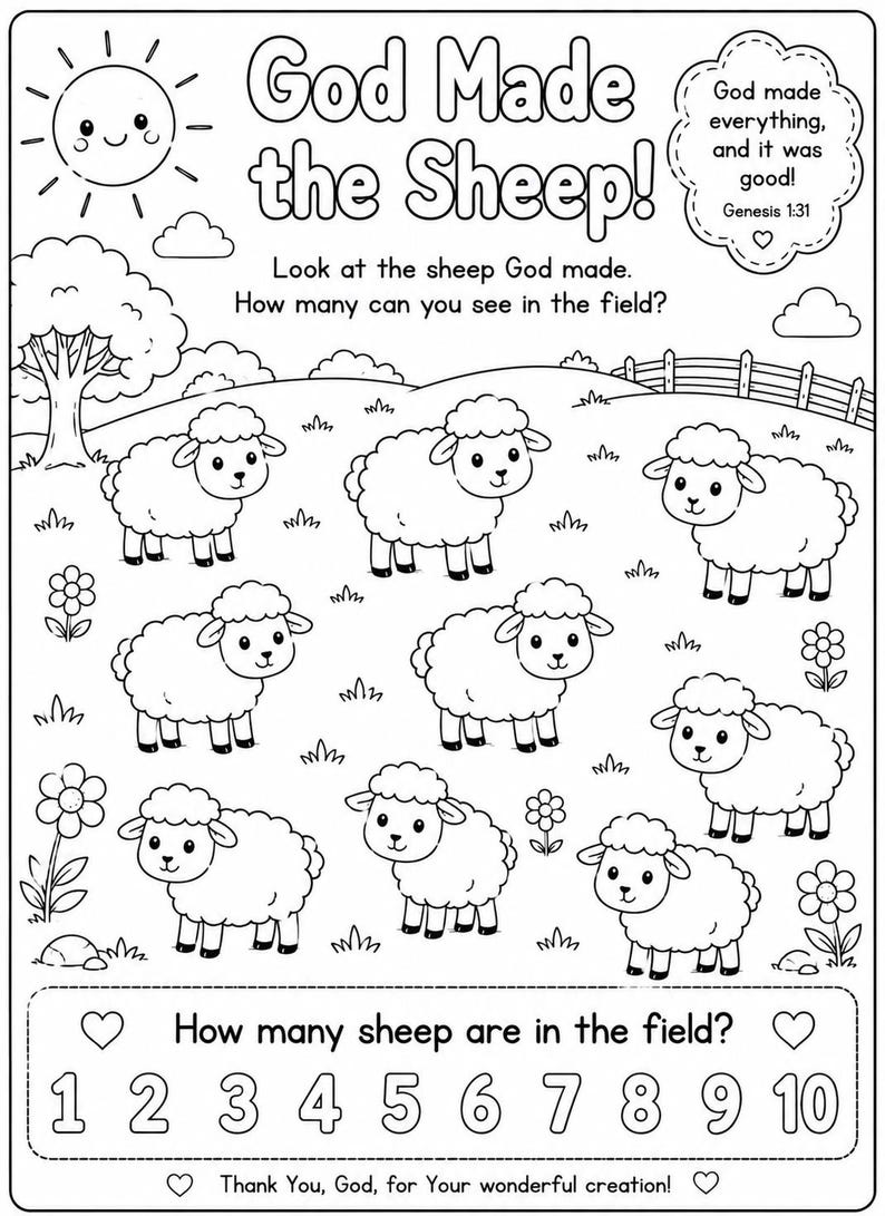 Christian Preschool Coloring Pages | God's Creation Worksheets (digital ...