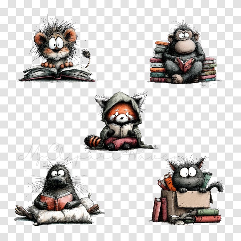Quirky Introvert Animals Png Clipart, Cute Reading Animal, Stack of ...